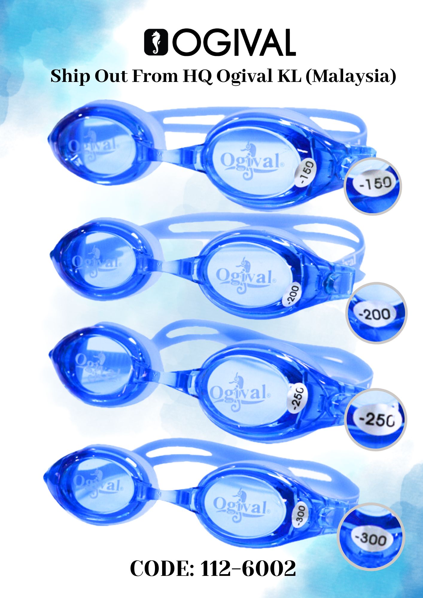 Water Pro Optical Swimming Goggles (Myopia Degree - Blue) With Anti-fog ...