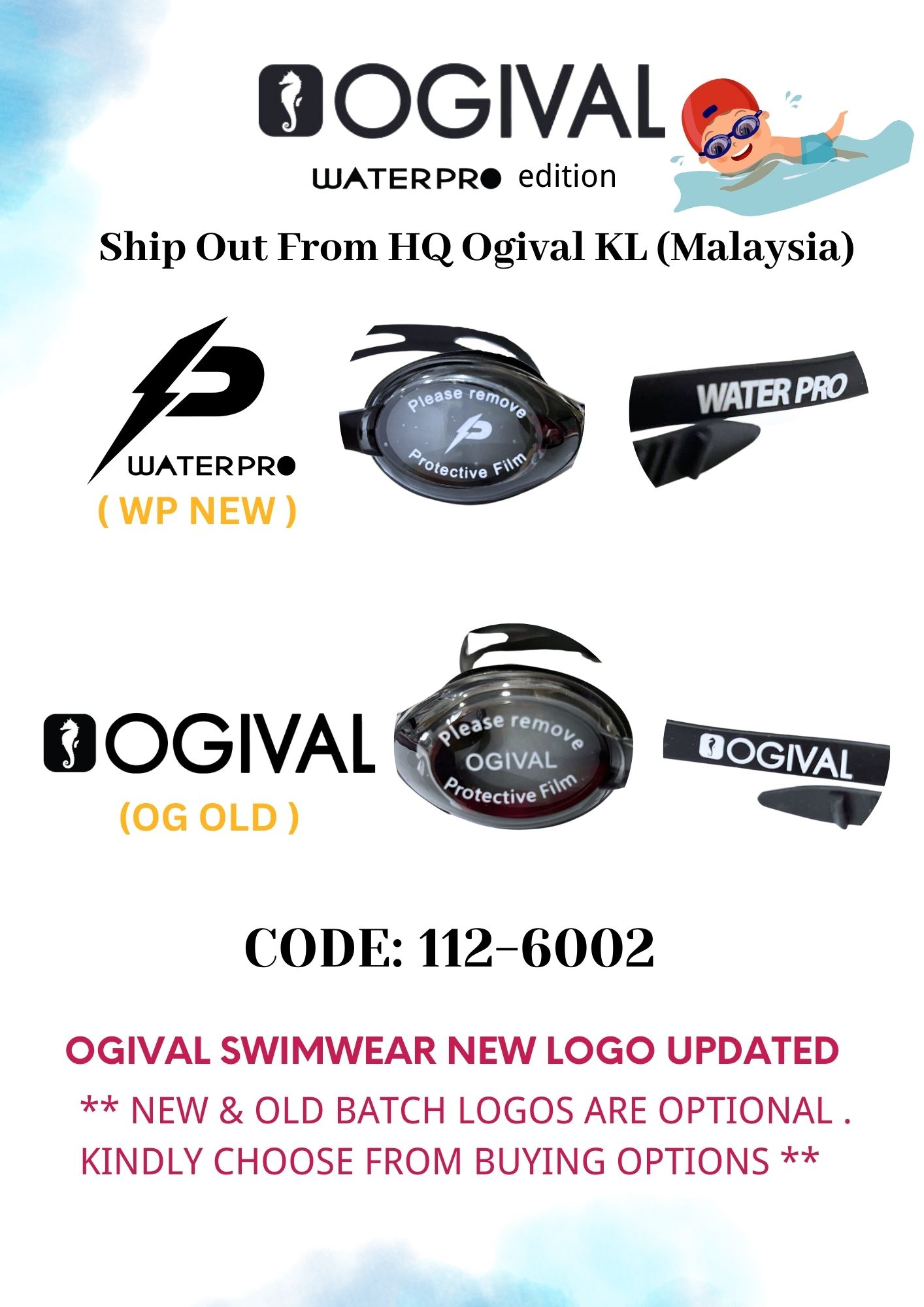 New.Ver Water Pro Optical Swimming Goggles Black (Myopia Degree) With ...